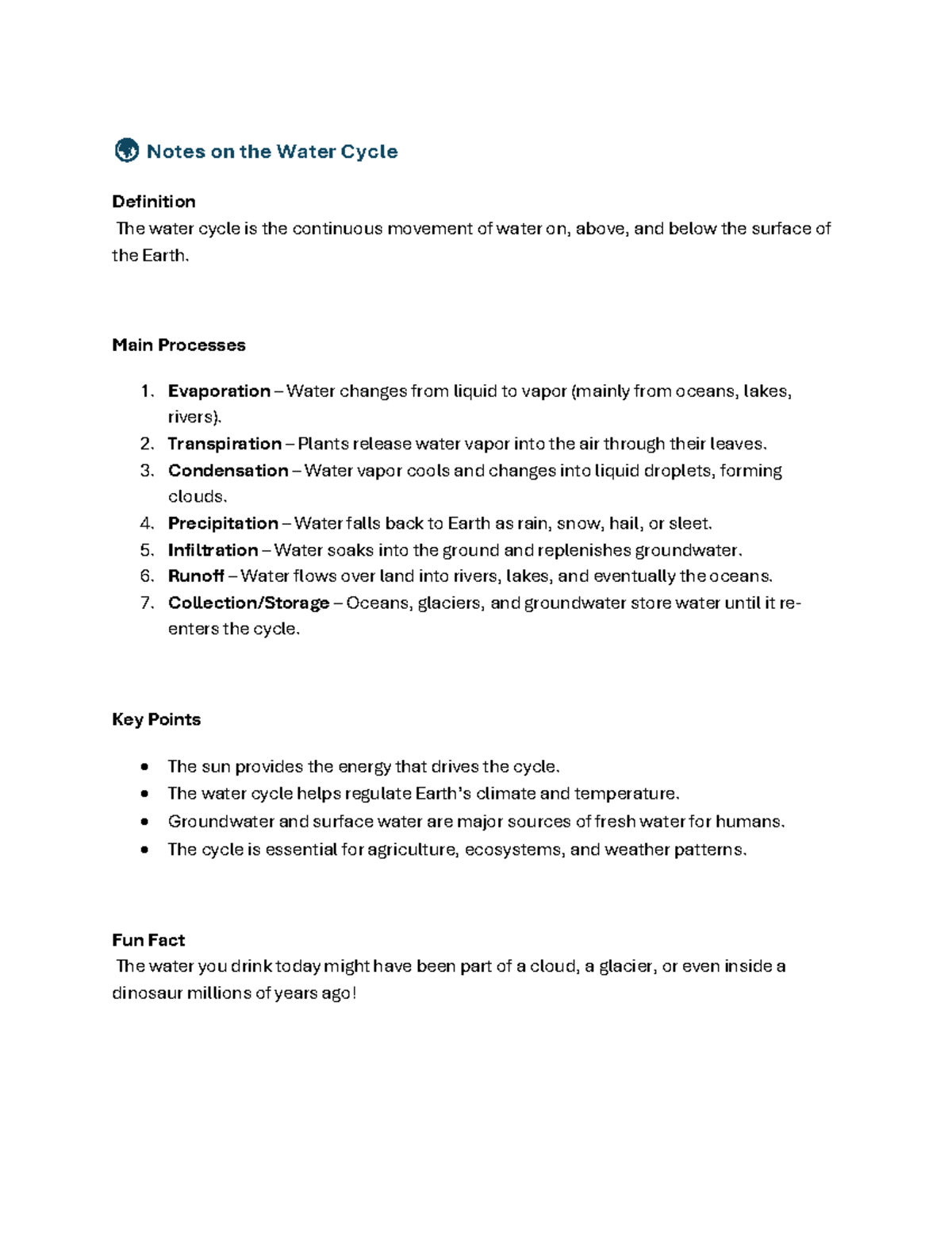 Water Cycle Overview: Key Processes and Importance - Studocu