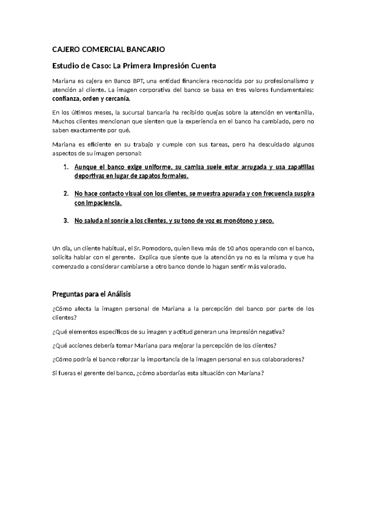 CAJERO COMERCIAL BANCARIO: Estudio de Caso sobre Imagen y Atención ...