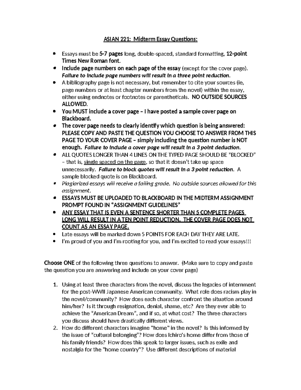 ASIAN 221: Midterm essay questions and guidelines for submission - Studocu