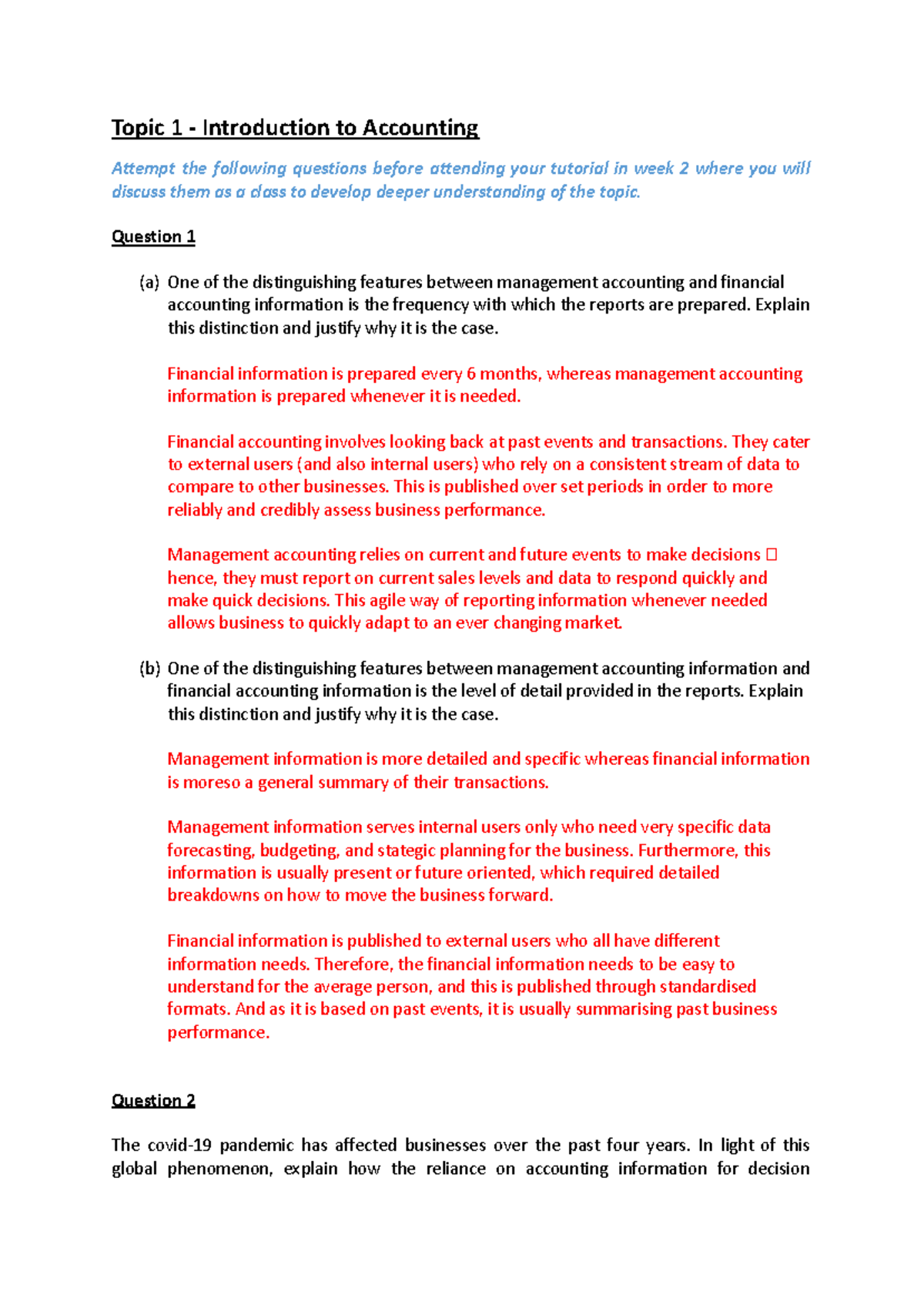 Topic 1 Accounting Tutorial Questions for Week 2 Discussion - Studocu