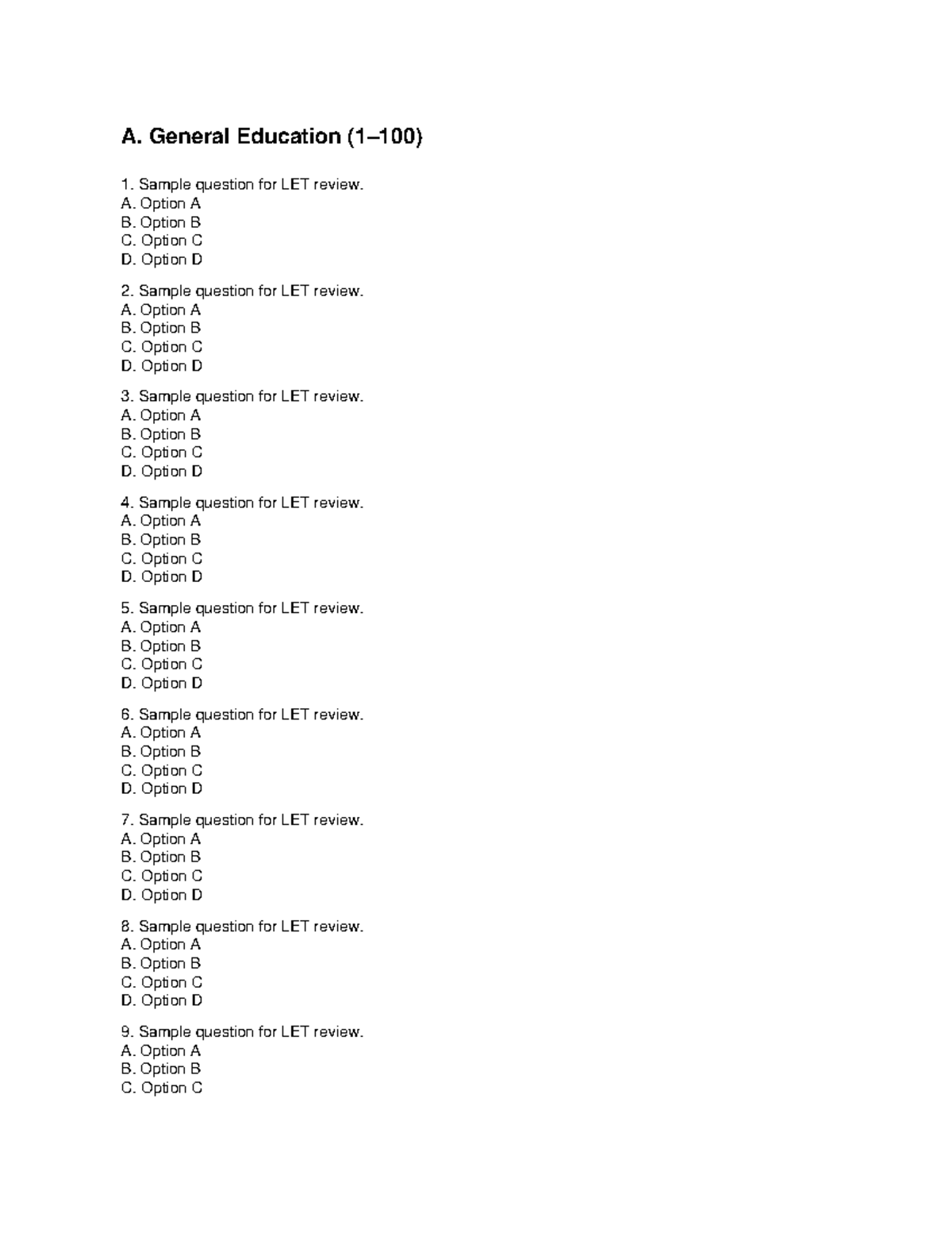 LET English Major Post Test: 350 Sample Review Questions - Studocu