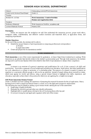 Culminating Activity Work Immersion-Module 2 - SENIOR HIGH SCHOOL ...