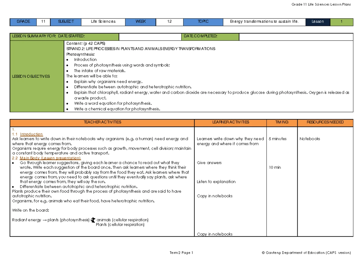 GDE Gr.11 Life Sciences Term 1 ATP Overview 2025 - Studocu