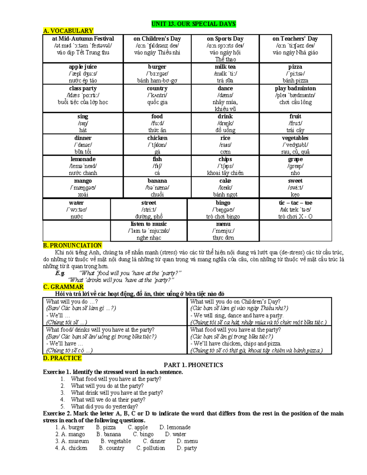 UNIT 13 & 14 - Vocabulary, Grammar, and Practice for Grade 5 - Studocu