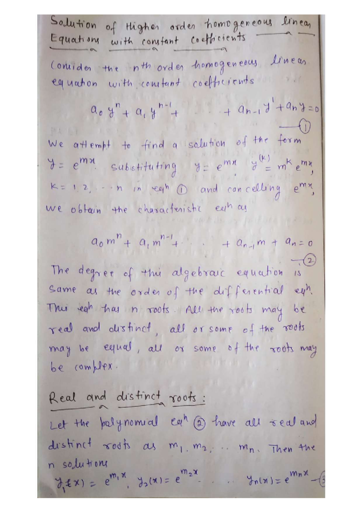 Differential Equations - 3: Solutions of Higher Order Homogeneous Linear - Studocu