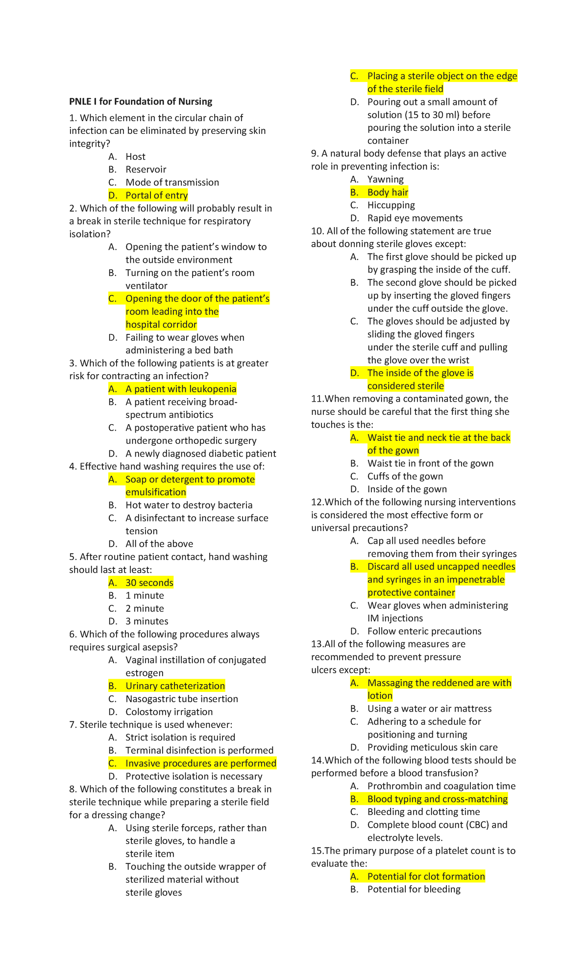 SET 2 PNLE 2 - Comprehensive Nursing Review Questions - Studocu