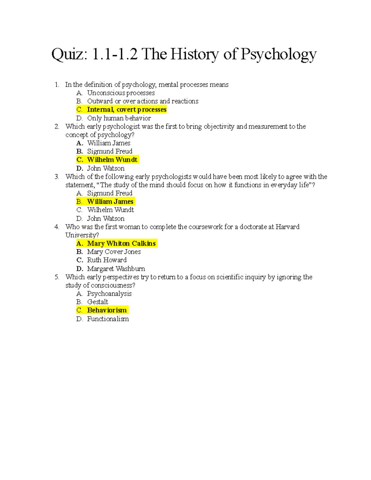Quiz 1 1 1 2 The History Of Psychology Quiz 1 1 1 The History Of