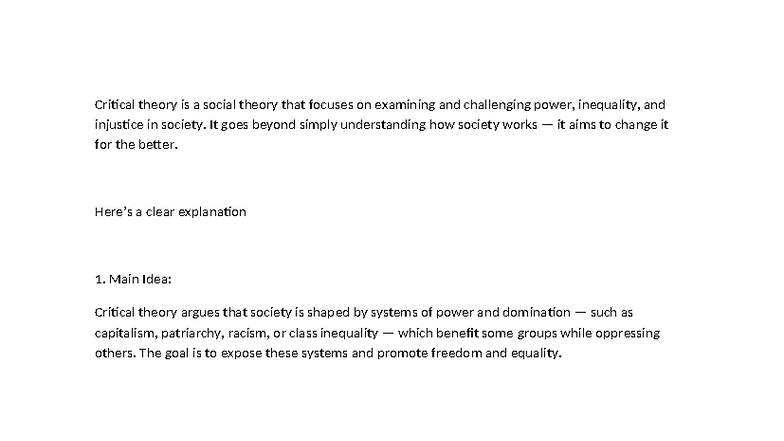 Critical Theory Overview: Examining Power & Inequality - Studocu