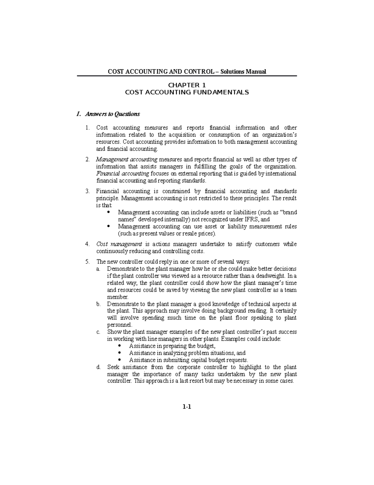Chapter 1 Answers - Cost Accounting Fundamentals (COST 101) - Studocu