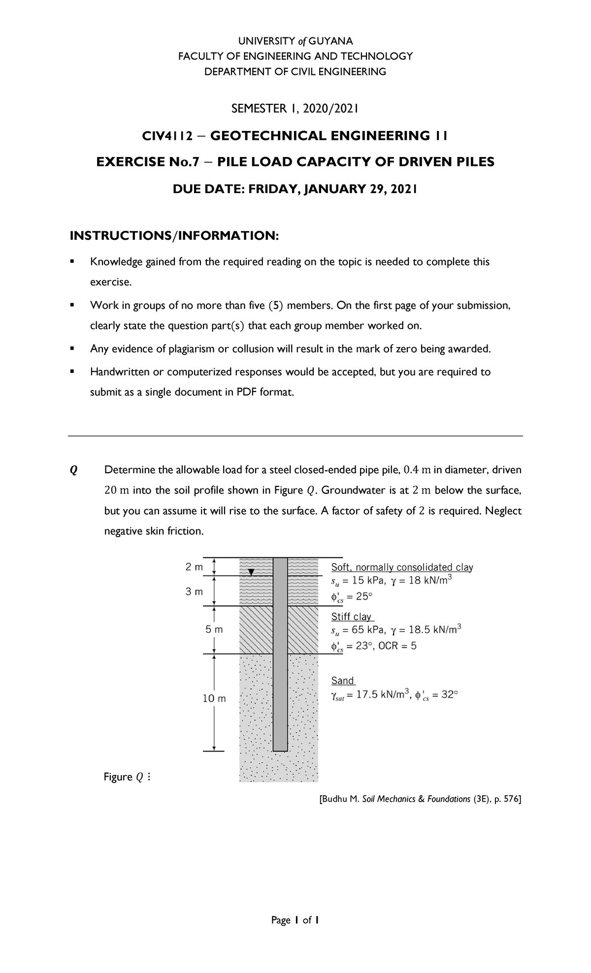 CIV411 Exercise 7: Pile Load Capacity of Driven Piles Analysis - Studocu