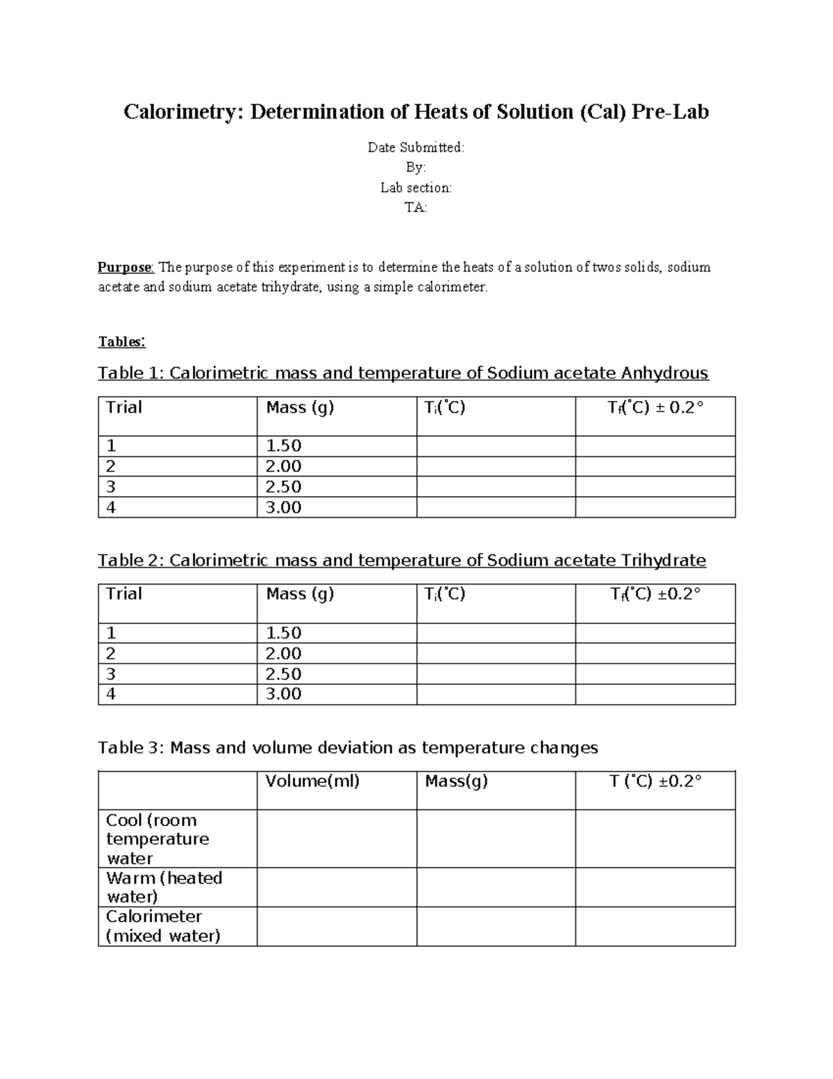 Cal pre-Lab Carleton Chem 1002 - Calorimetry: Determination of Heats of ...