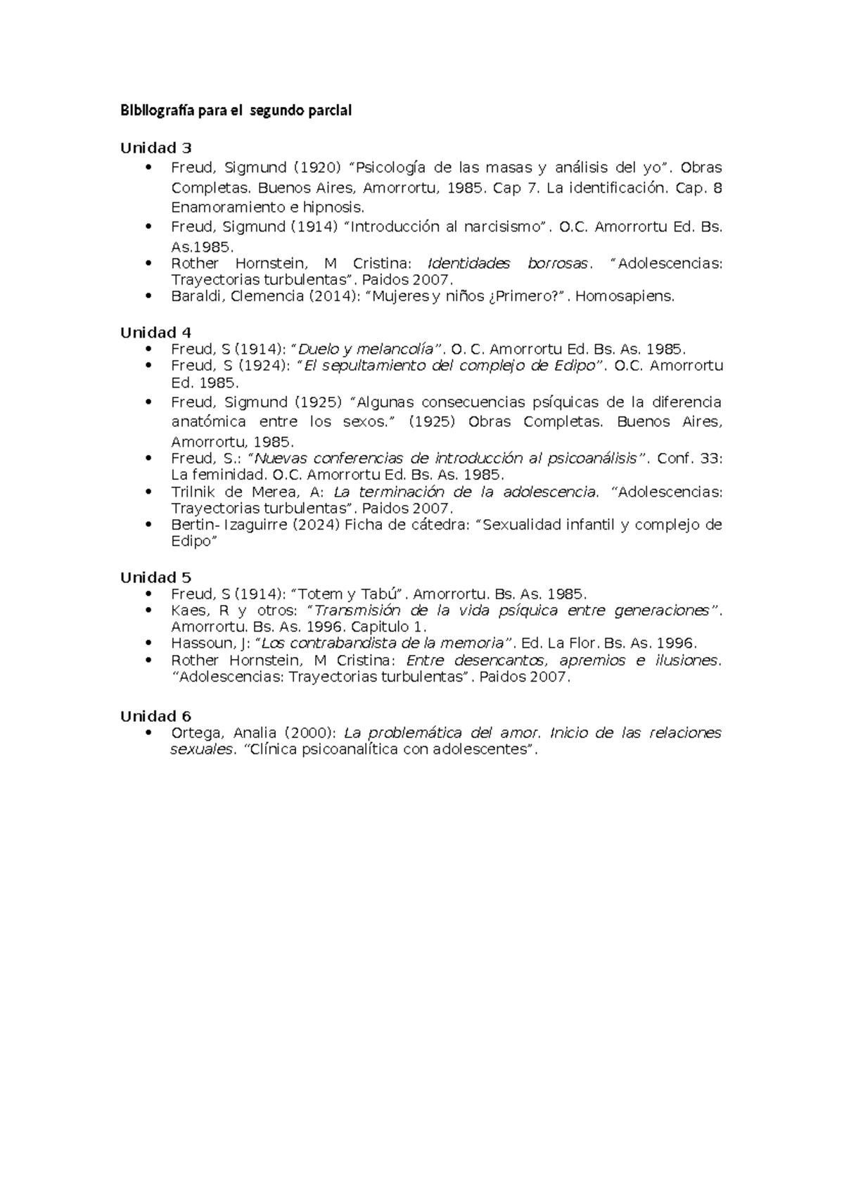 Bibliog. parcial 2 - Bibliografía para el segundo parcial Unidad 3 ...