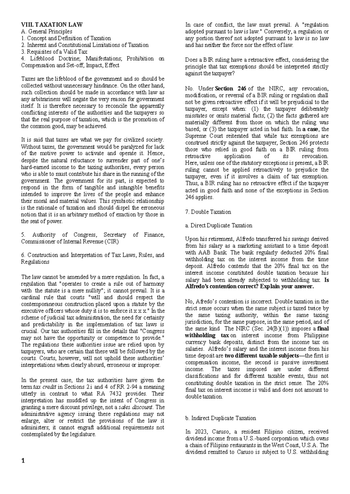 TAXATION LAW A: General Principles and Case Discussions for Bar Exam ...