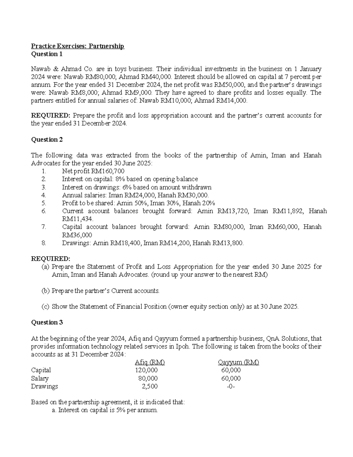 Partnership Practice Exercises: Profit & Loss Appropriation Accounts ...