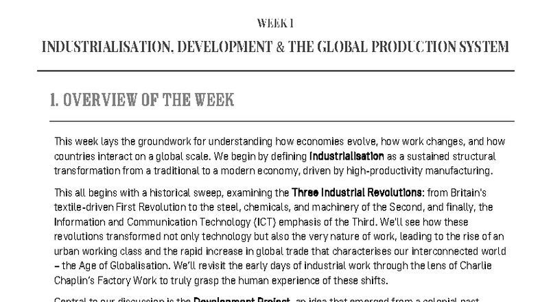 Week 1: Industrialisation, Development & the Global Production System ...