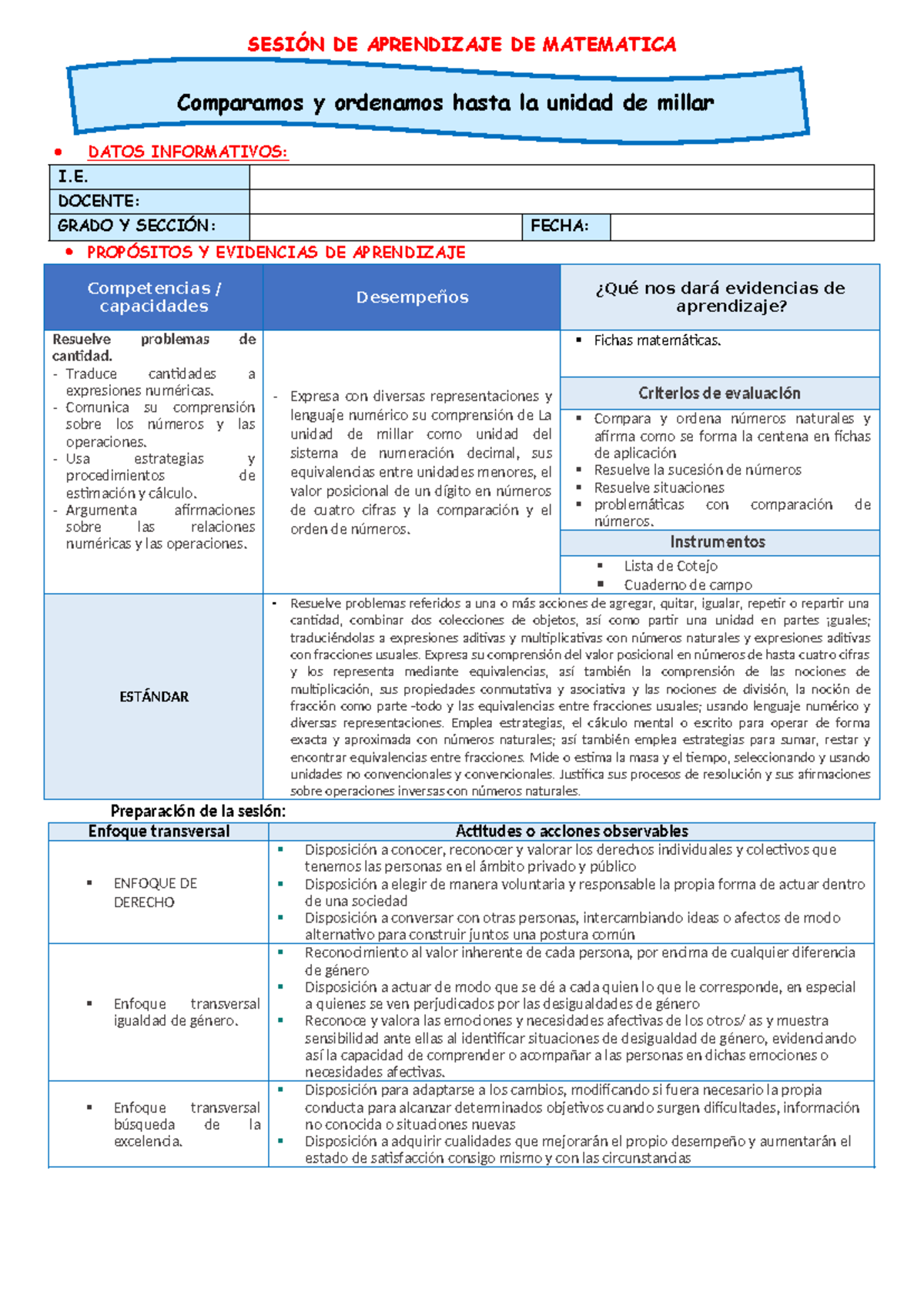 Comparación y Ordenación de Números Hasta la Unidad de Mil ...