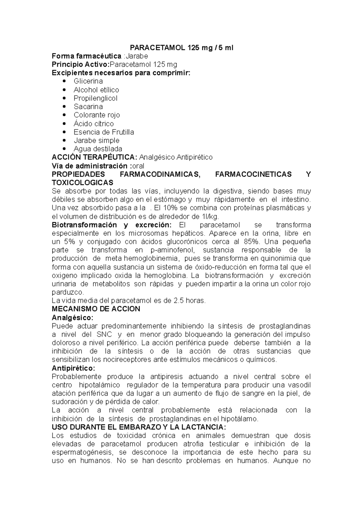 Prospecto de Paracetamol 125 mg: Uso, Dosis y Efectos Adversos - Studocu