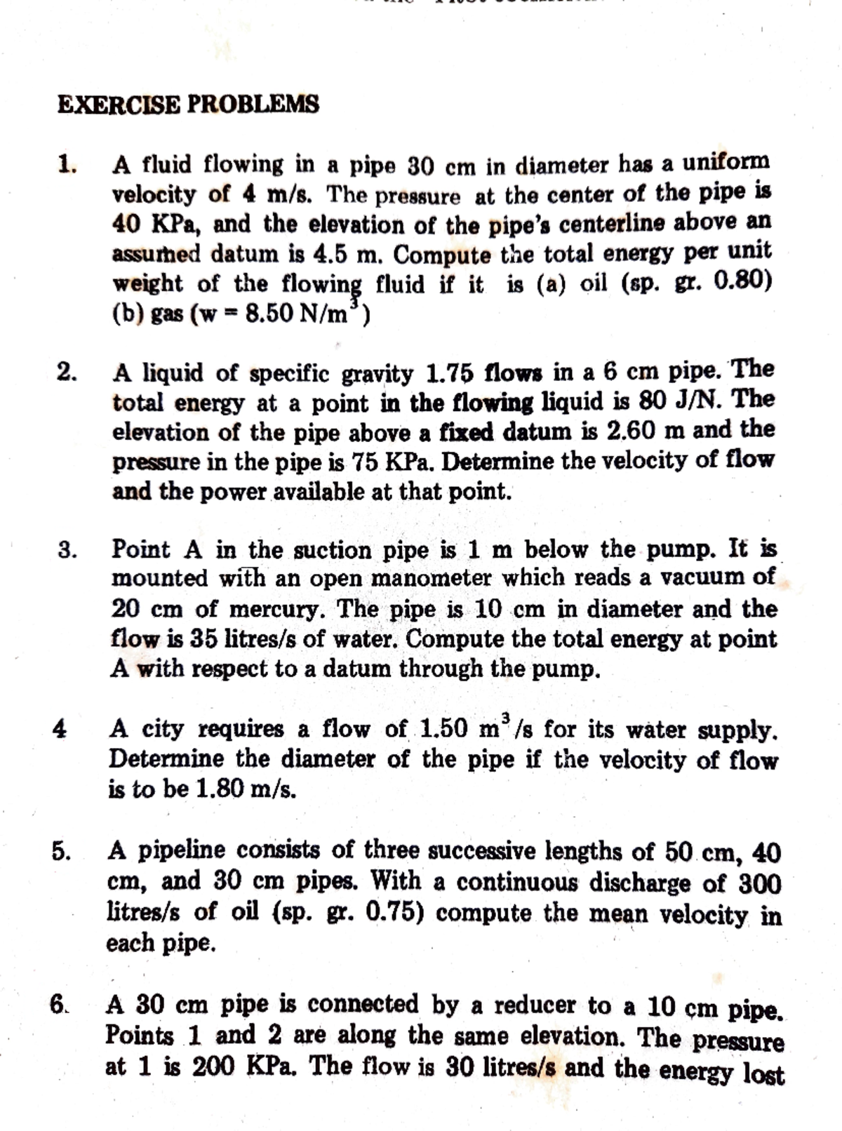 HYDRAULICS DELA FUENTE EXERCISE PROBLEMS SOLUTION MANUAL - Studocu