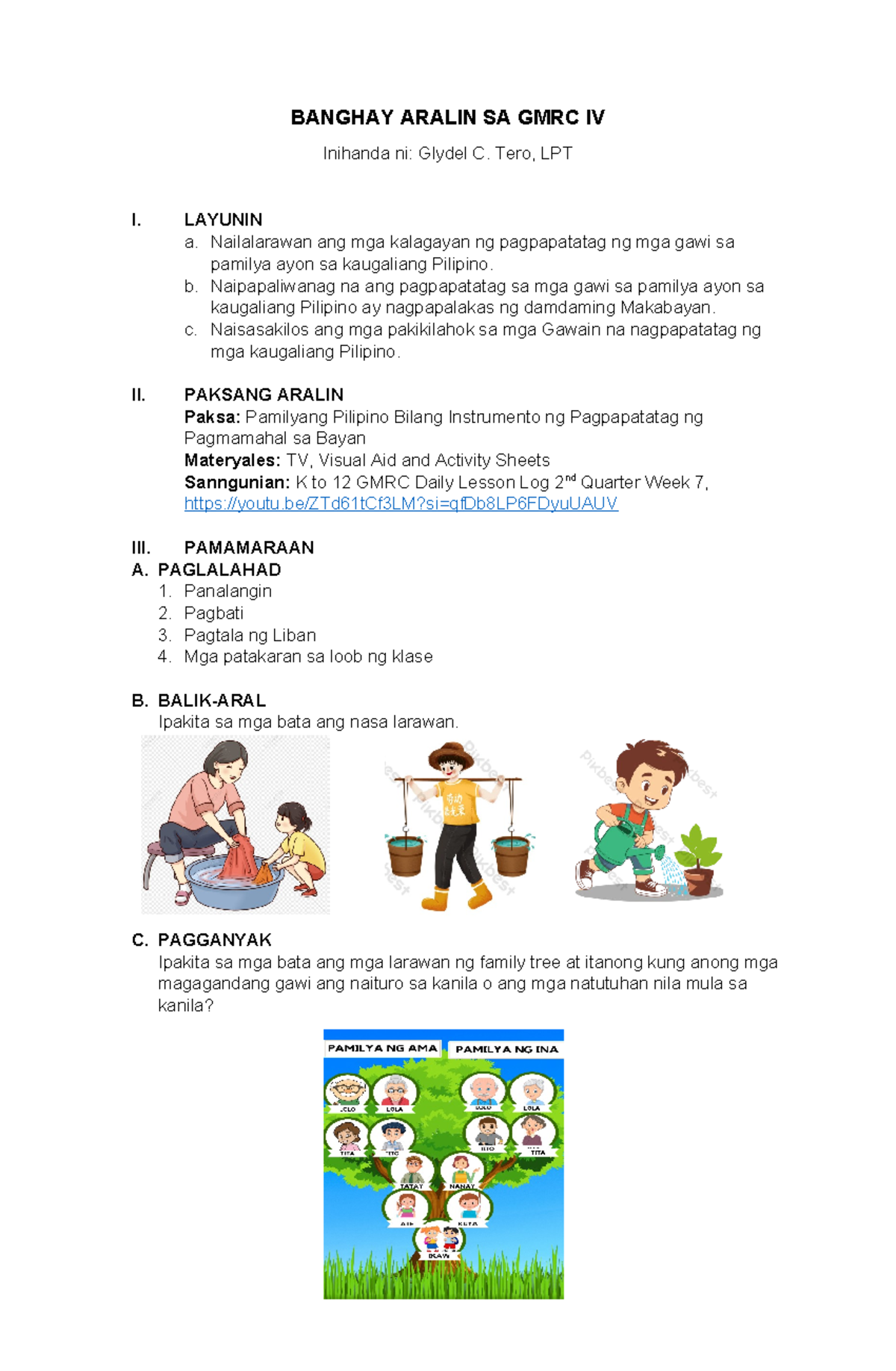 Banghay Aralin sa GMRC IV: Pagpapatatag ng Kaugaliang Pilipino - Studocu