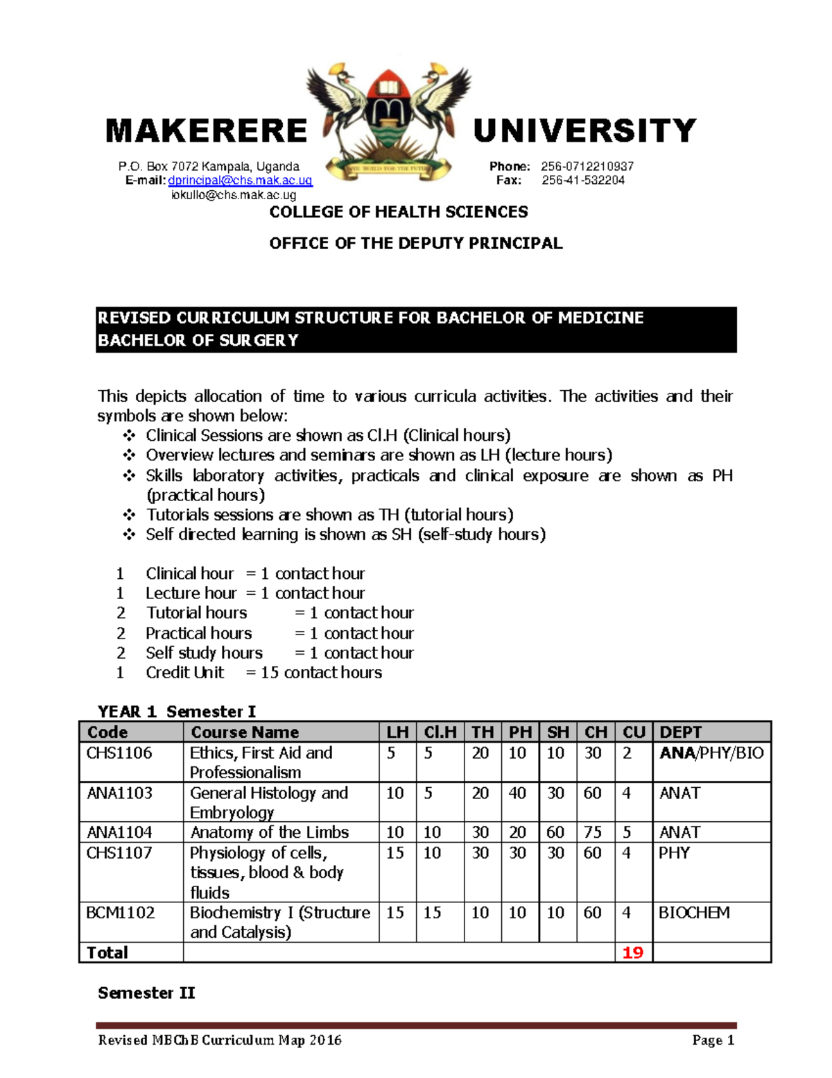 Revised MBChB Curriculum Structure Overview for Makerere University ...