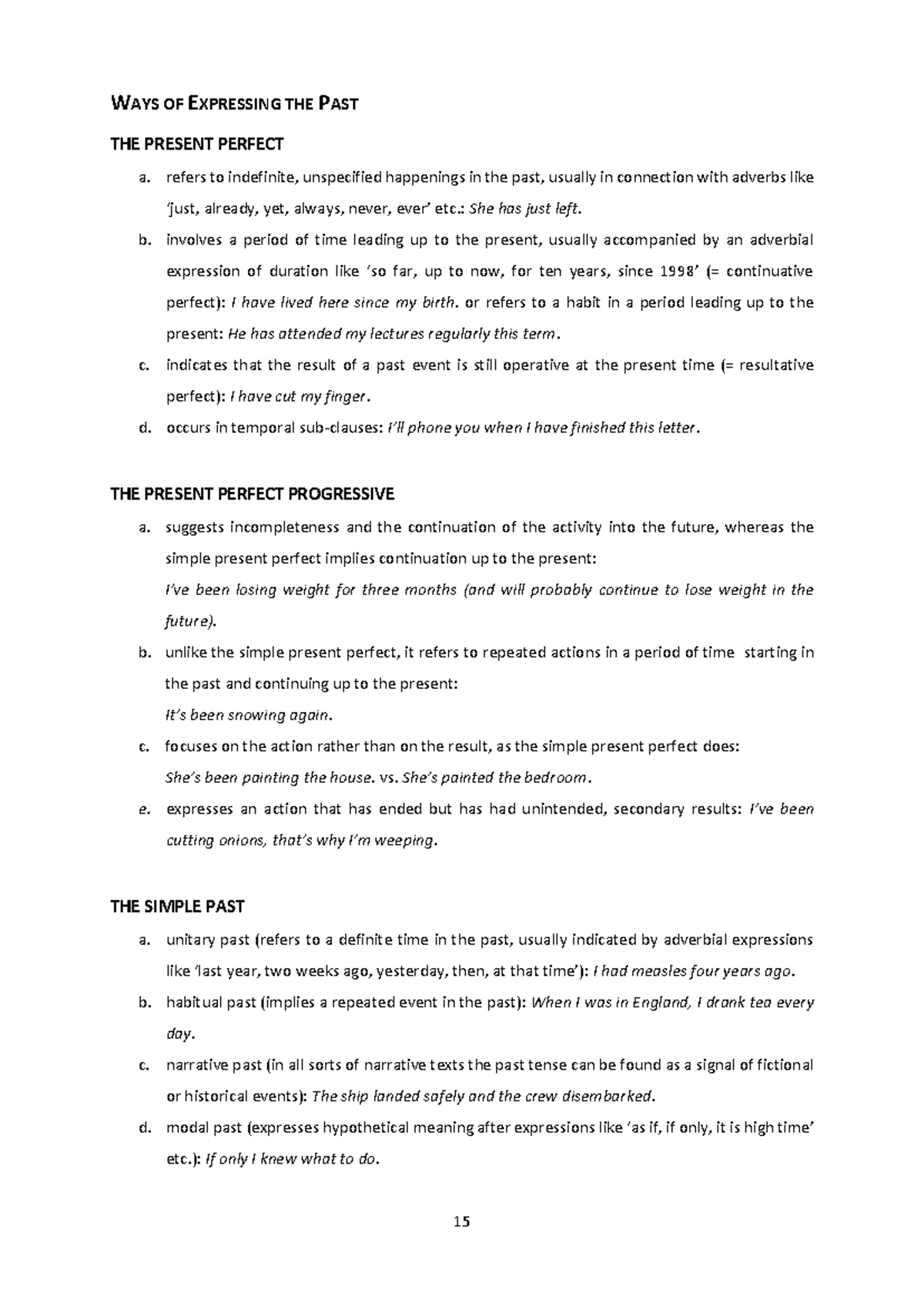 Past & Perfect Tenses Overview - Wintersemester - Studocu