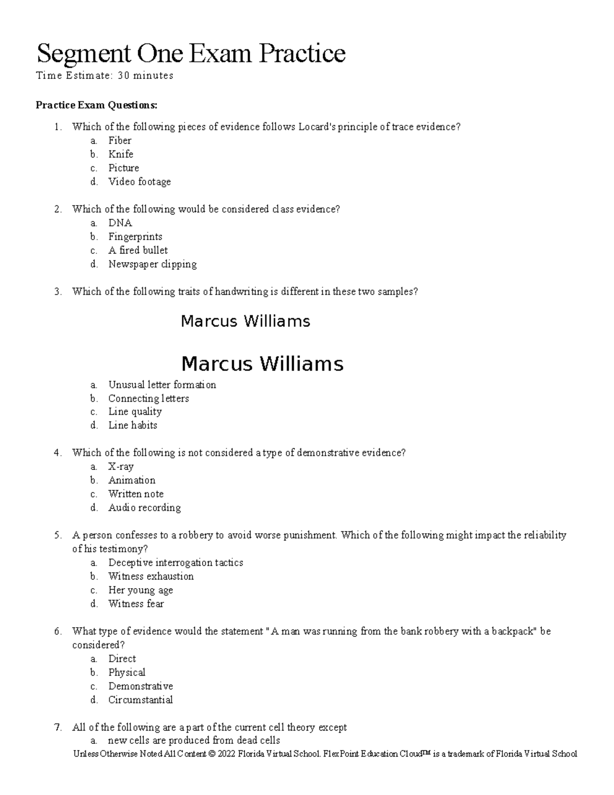 Practice exam - Segment One Exam Practice Time Estimate: 30 minutes ...
