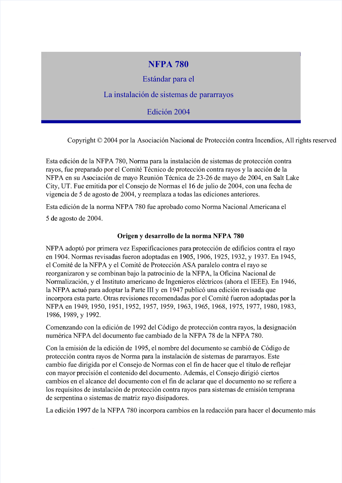 JNVA 2660: Análisis de la Normativa NFPA 780 en Español - Studocu
