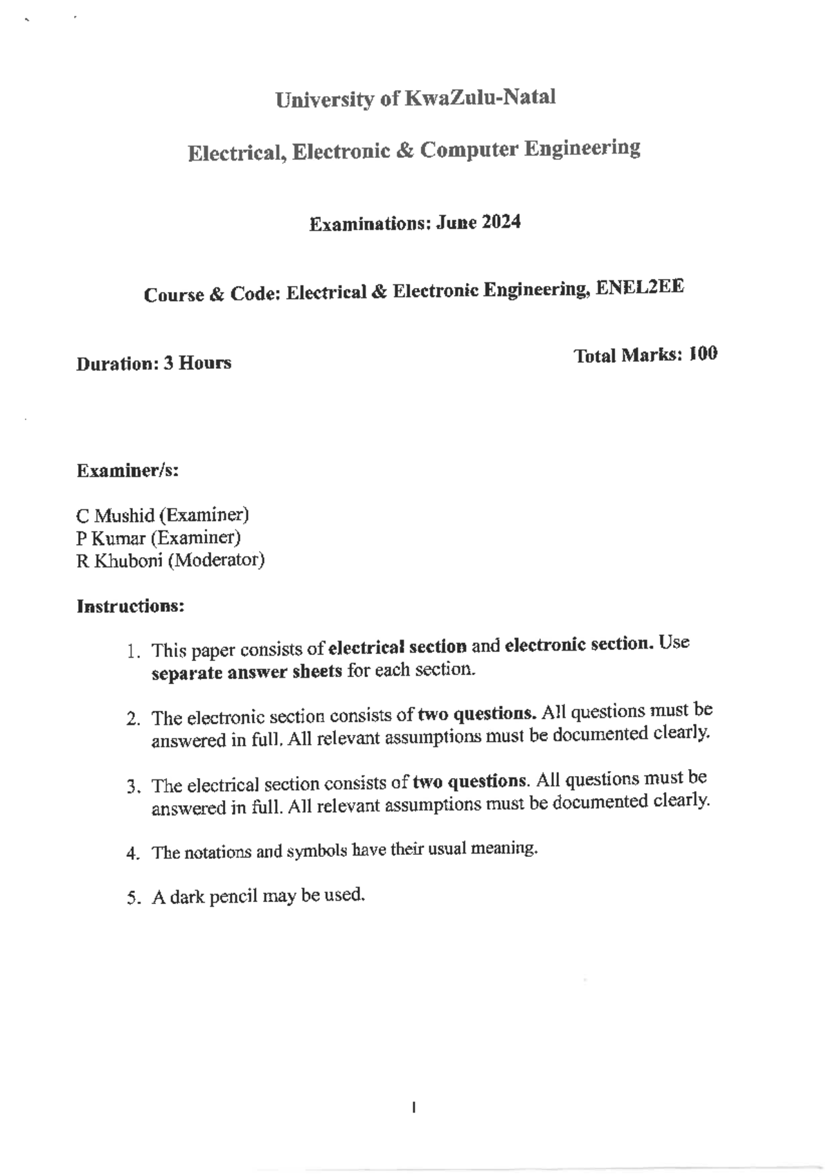 ENEL2EE Final Exam: Electrical & Electronic Engineering June 2024 - Studocu