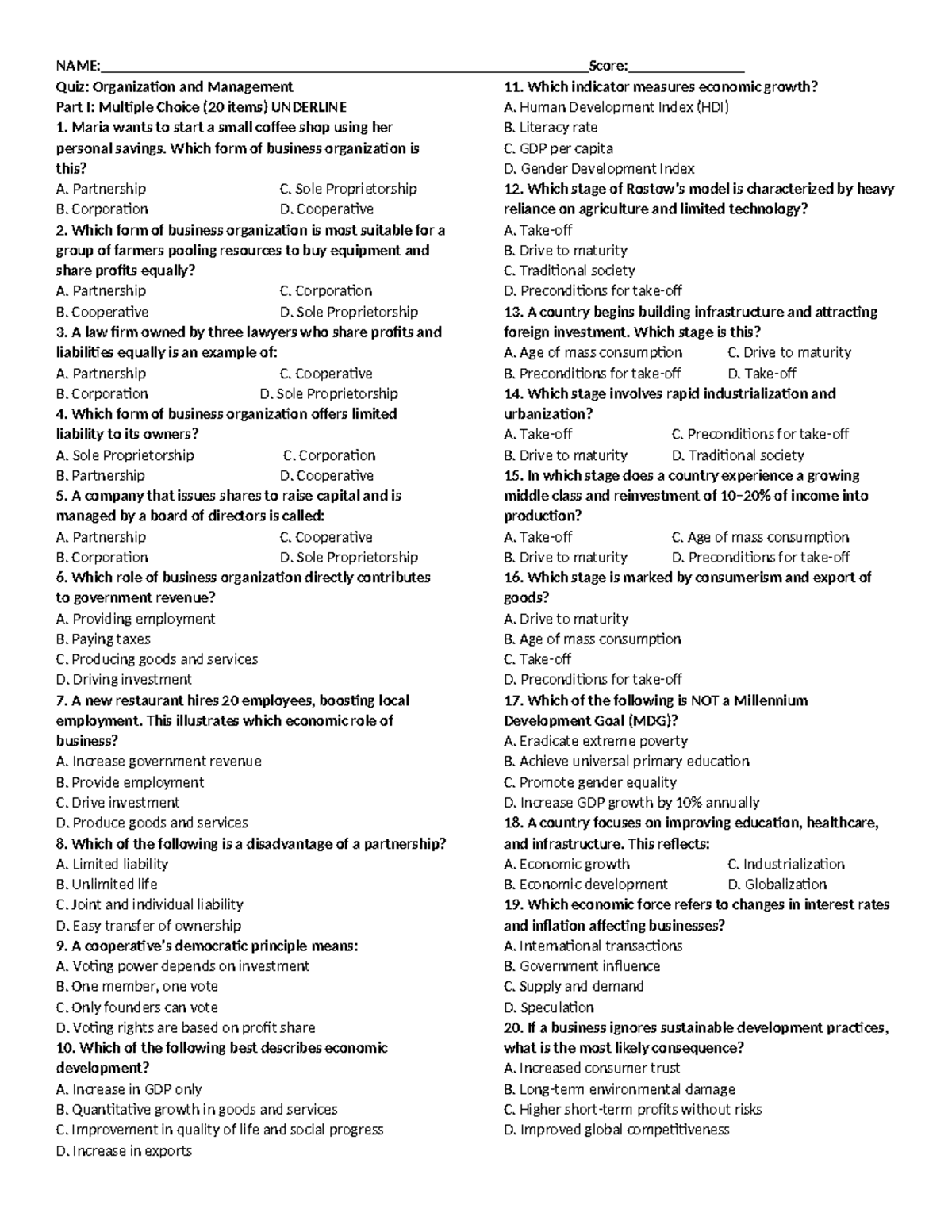 Quiz: ORG W4-8 - Economic Growth & Business Organization Concepts - Studocu