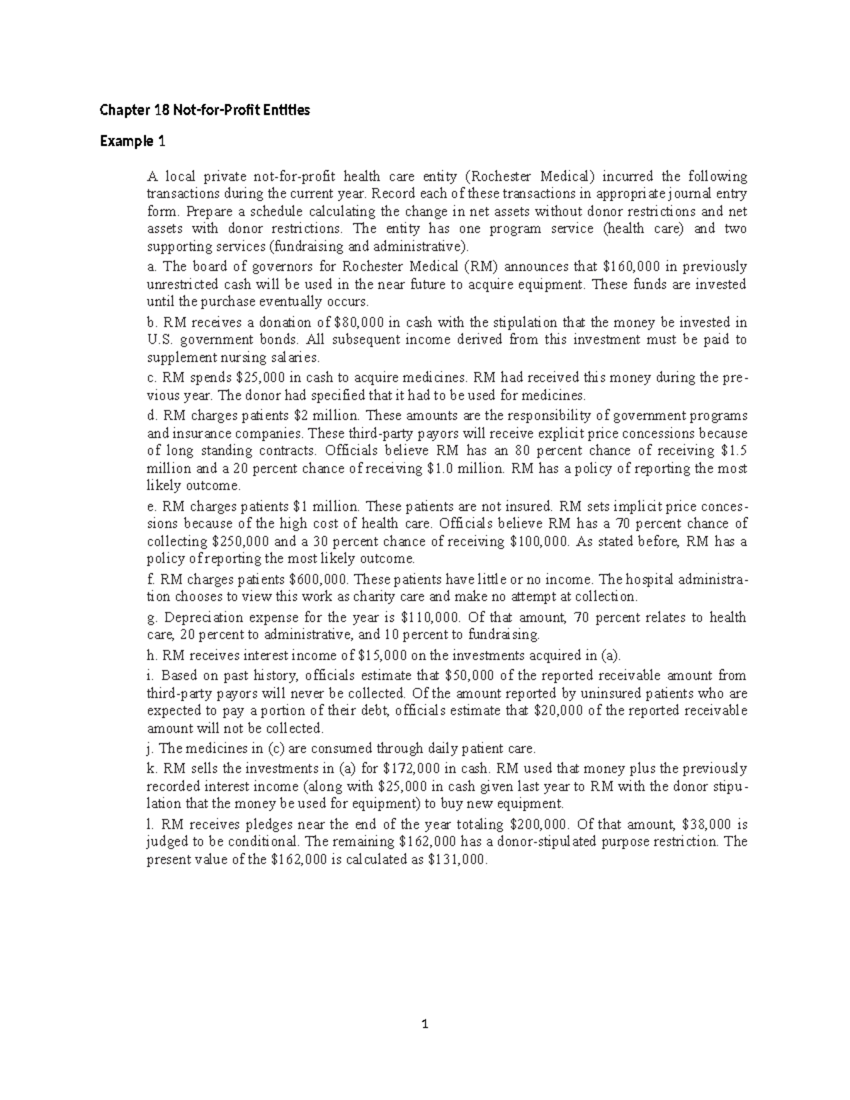 Chapter 18: Not-for-Profit Entities Journal Entries & Analysis - Studocu