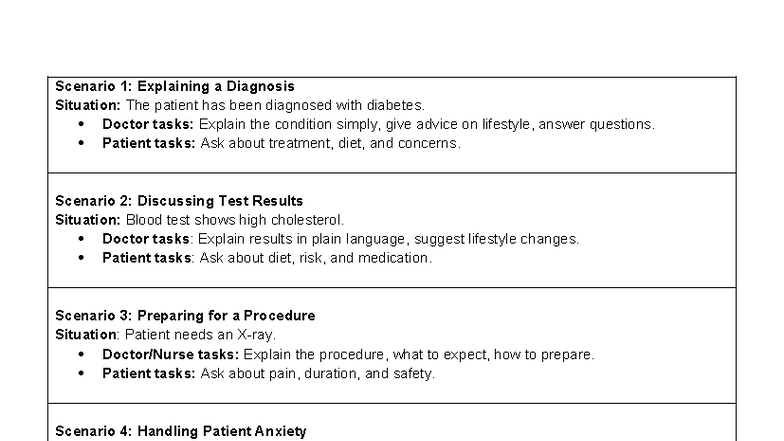 Cases 2: Doctor-Patient Scenarios and Past Tense Exercises - Studocu