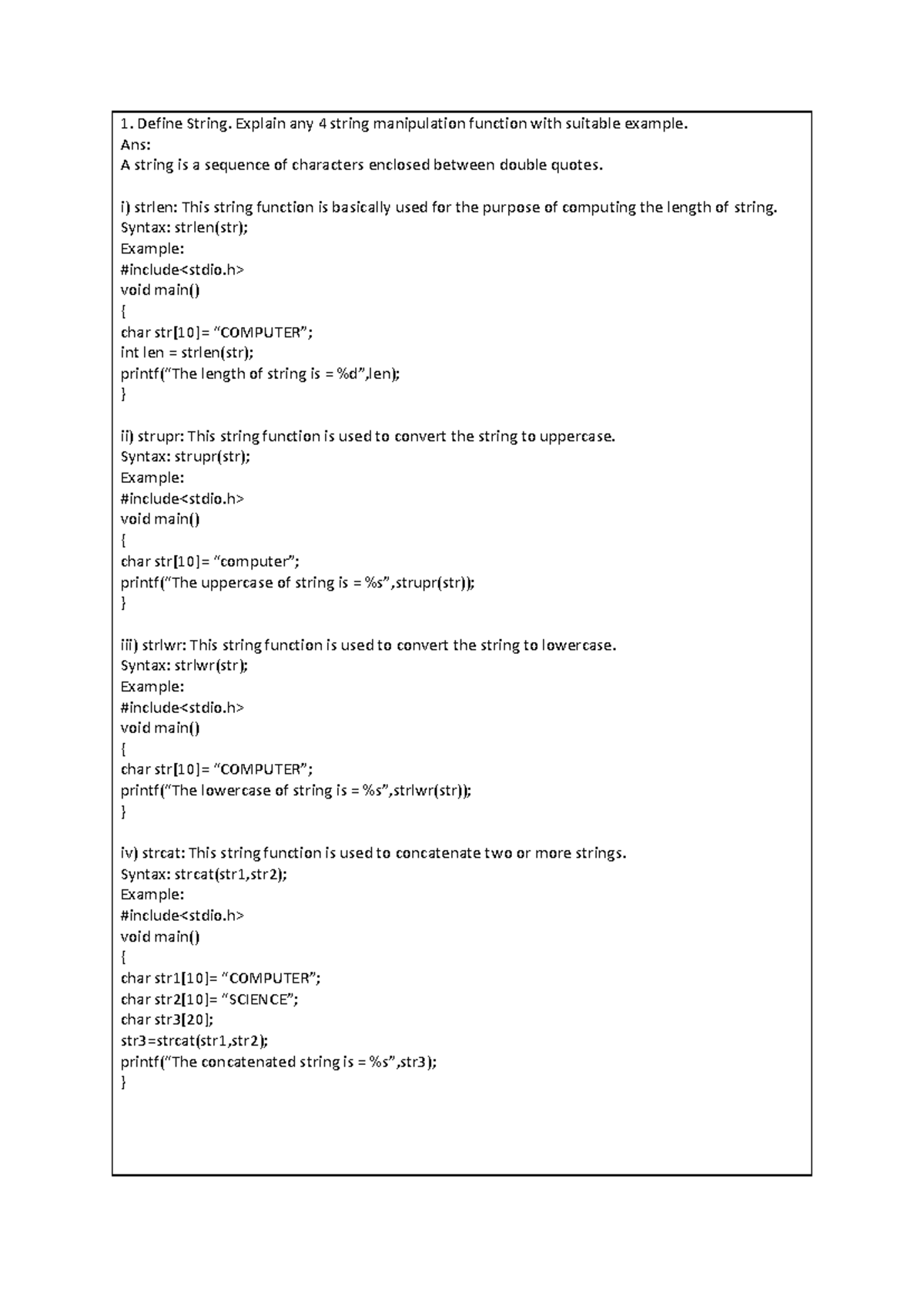 C Programming Assignment: String Manipulation Functions and Examples - Studocu