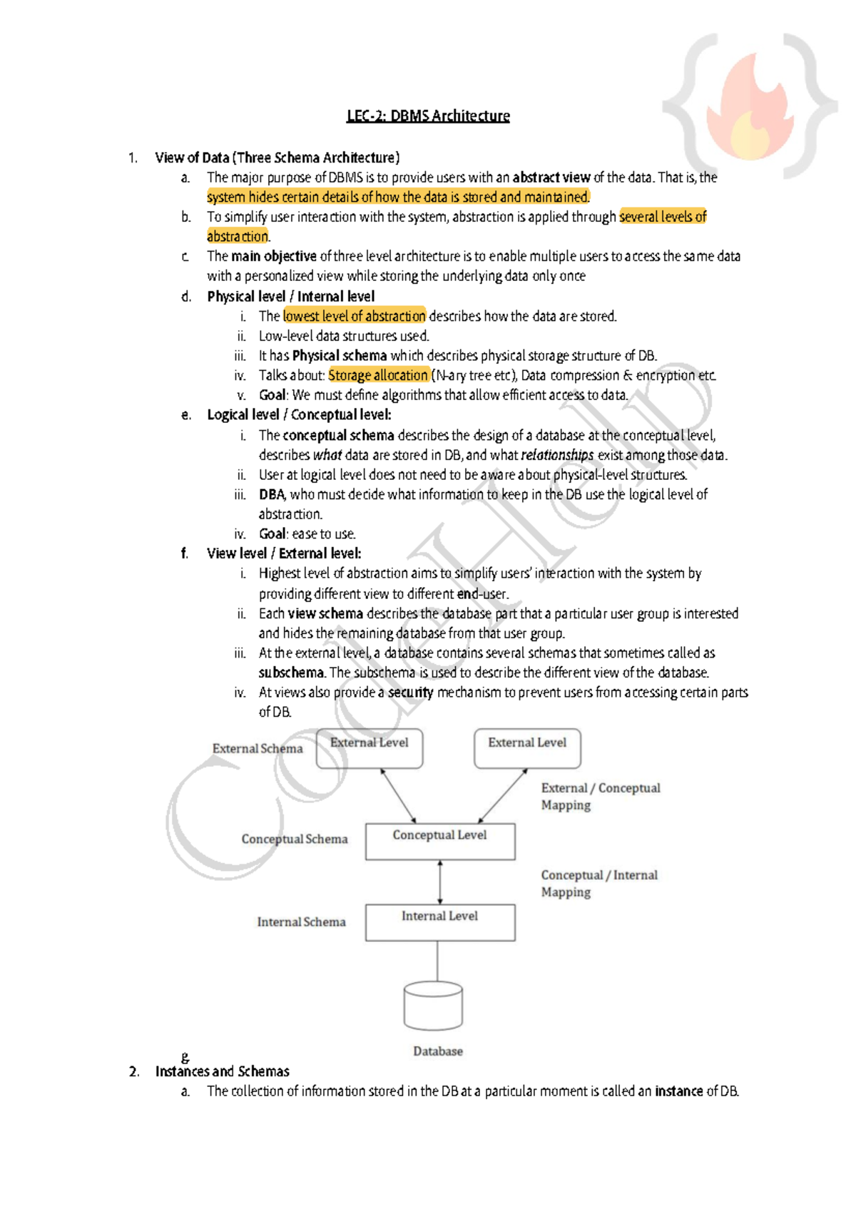 DBMS Architecture: Understanding the Three Schema Model (Lec2Notes ...