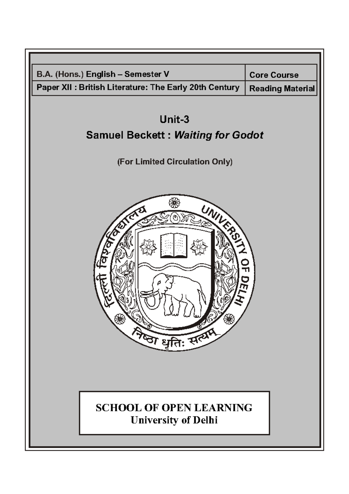 Unit-3: Analysis of Samuel Beckett's Waiting for Godot in British ...