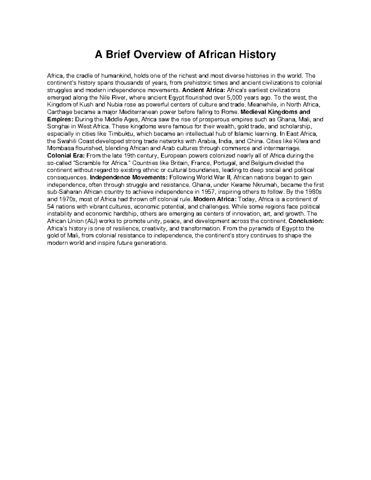 African History Overview: From Ancient Civilizations to Modern Times ...