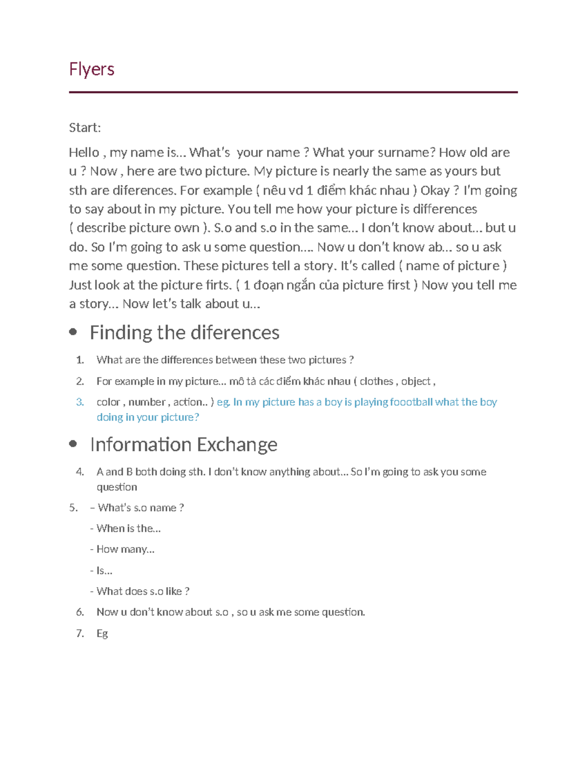 Flyers - ECCEDCECCD: Describing Pictures and Information Exchange - Studocu