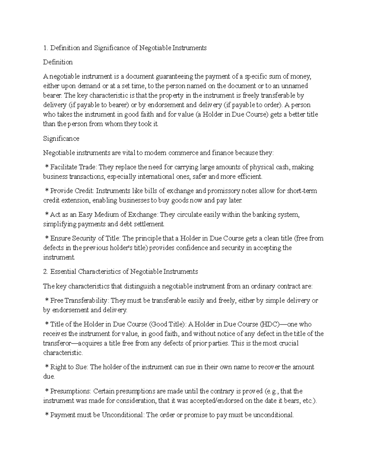 Negotiable Instruments: Definition, Significance, and Types (LAW101 ...