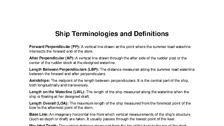 Ship Terminologies and Definitions - Oky - Studocu