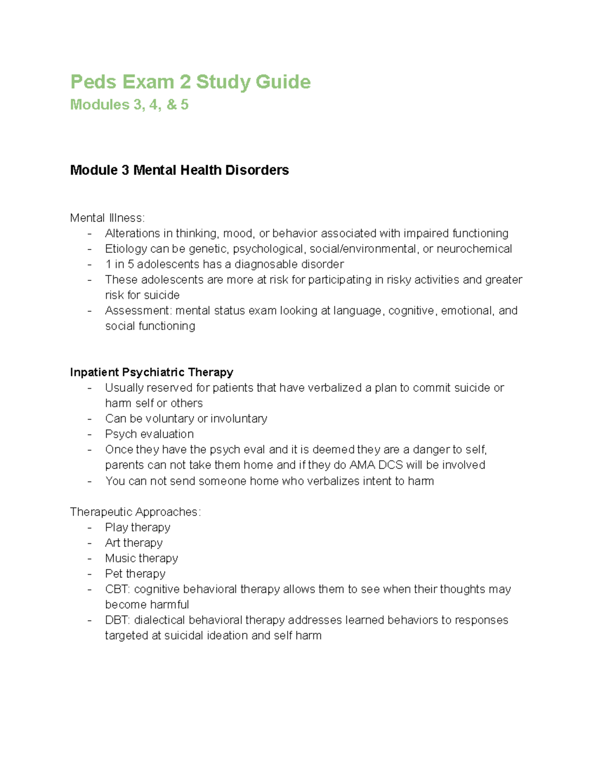 Peds Exam 2 Study Guide: Modules 3, 4, & 5 Insights and Key Points ...