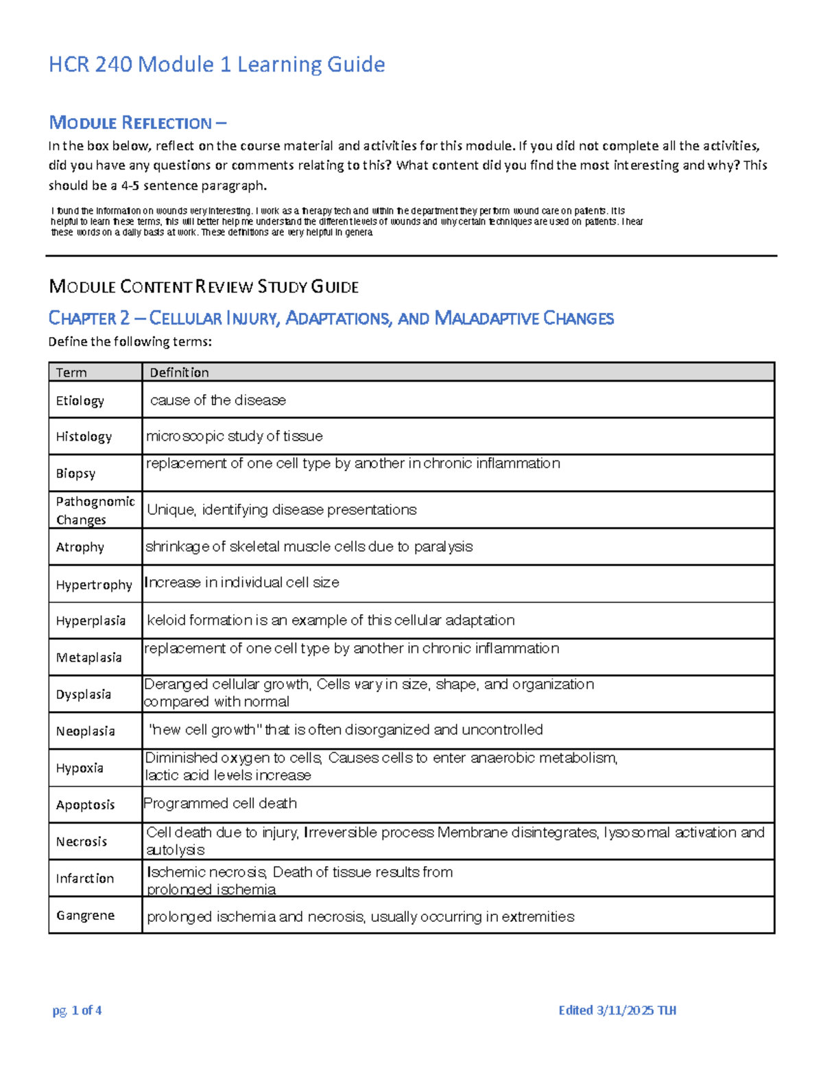 HCR 240 Module 1 Learning Guide: Reflection and Key Concepts - Studocu
