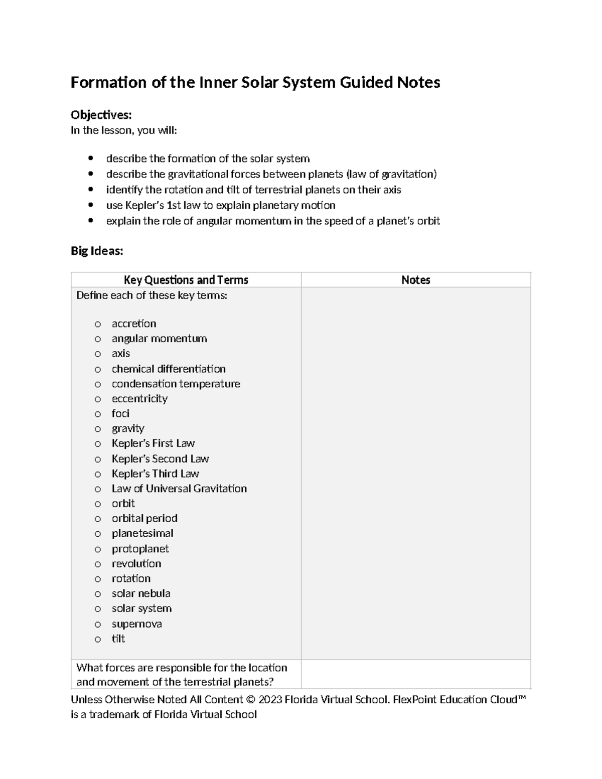 Guided Notes: Formation of the Inner Solar System (ASTR 101) - Studocu