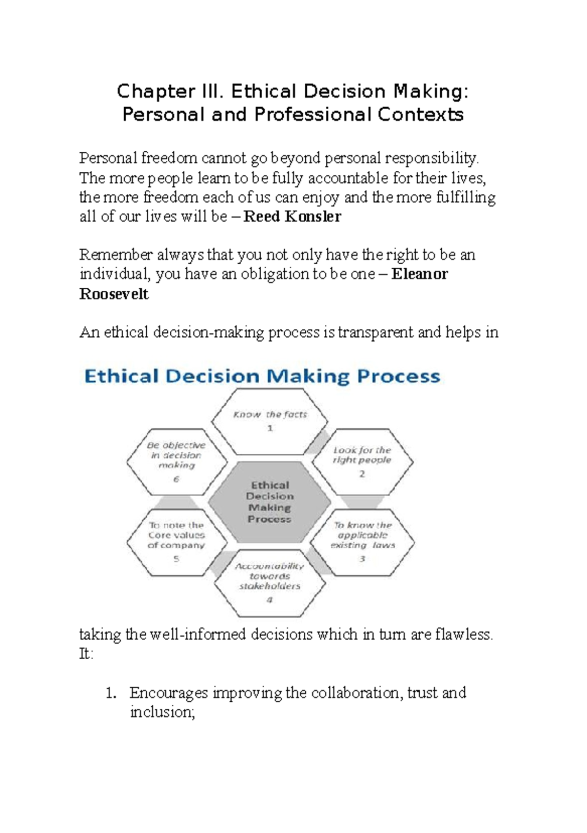 Ethics-3 - minor subject lecture notes - Chapter III. Ethical Decision ...