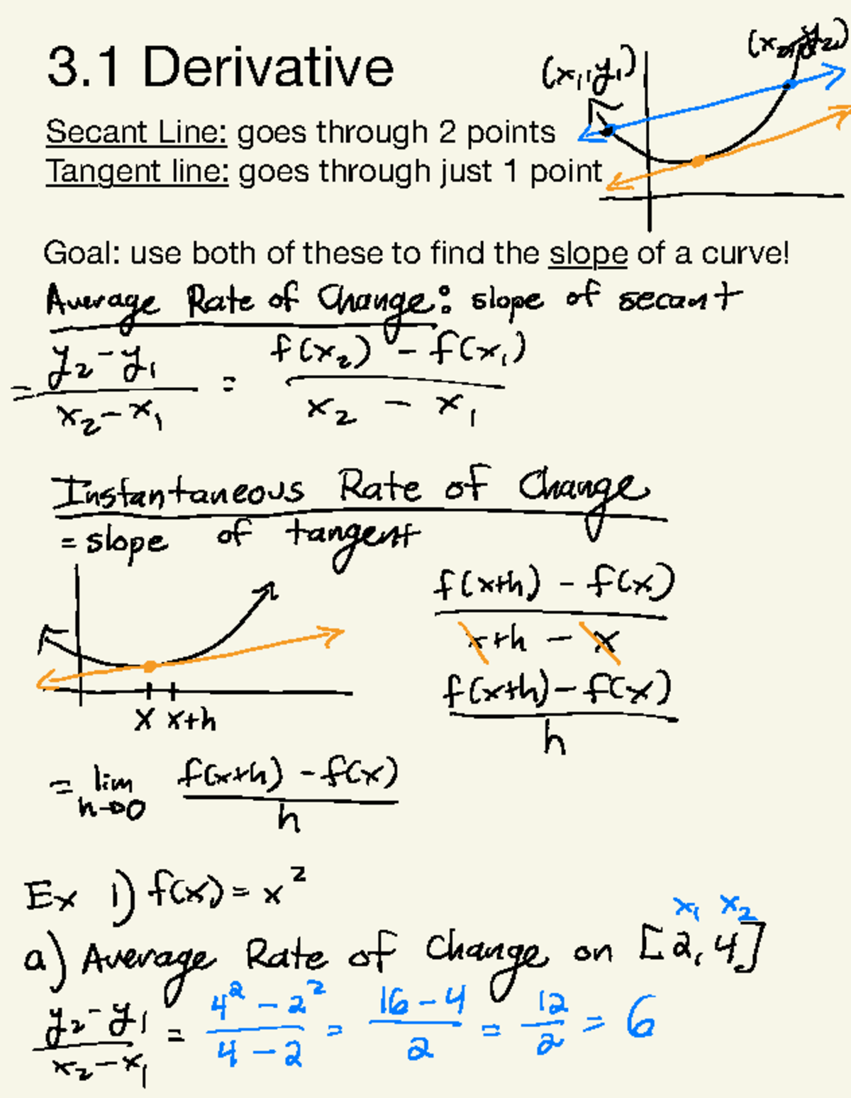 3.1 notes 22 - None - 3 Derivative Secant Line: goes through 2 points ...