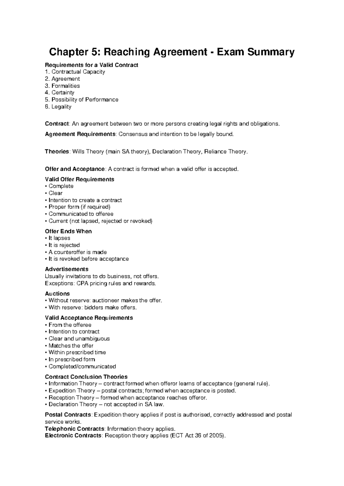 Chapter 5: Exam Summary on Valid Contract Requirements - Studocu