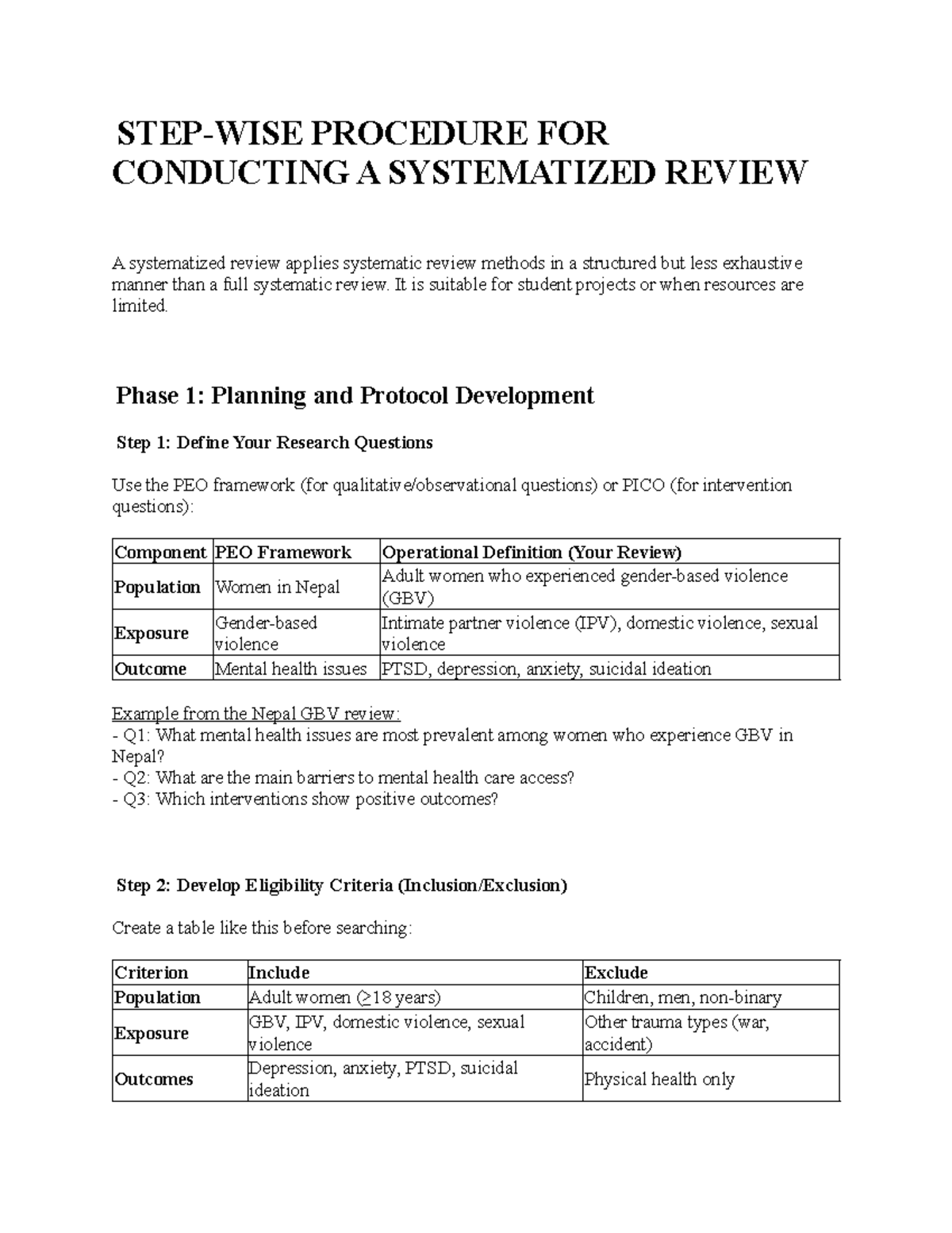 Step-by-Step Guide for Conducting a Systematized Review - Studocu
