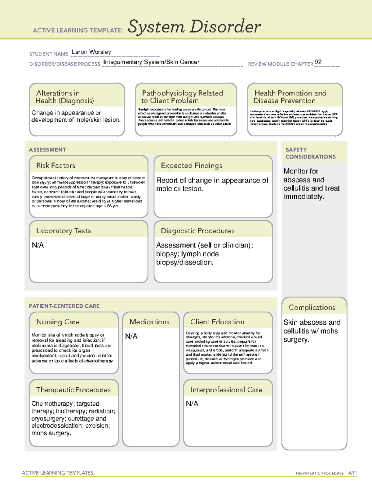 Integumentary System: Active Learning Template on Skin Cancer - Studocu