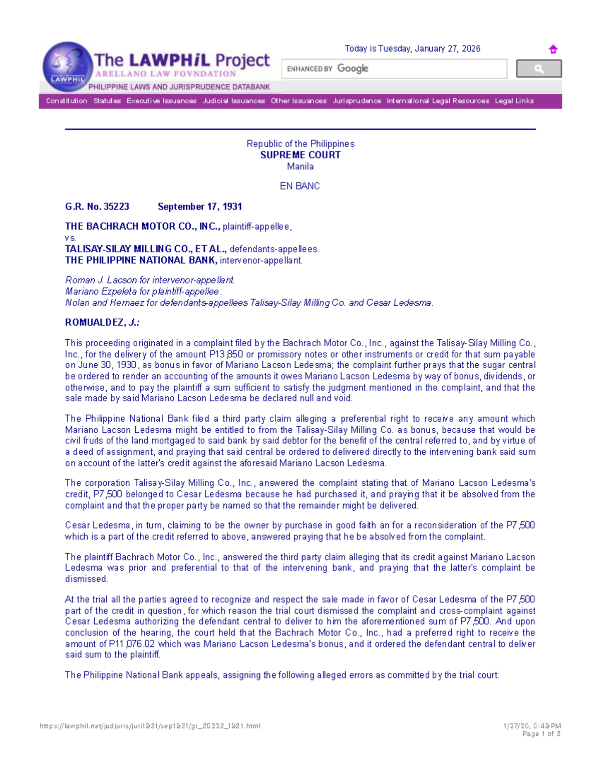 G.R. No. 35223: The Bachrach Motor Co., Inc. vs. Milling Co. Case ...