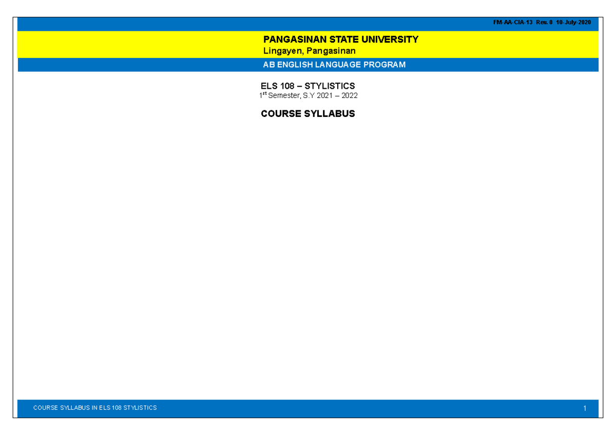 Complete Syllabus for ELS 108: English Language Stylistics Course - Studocu