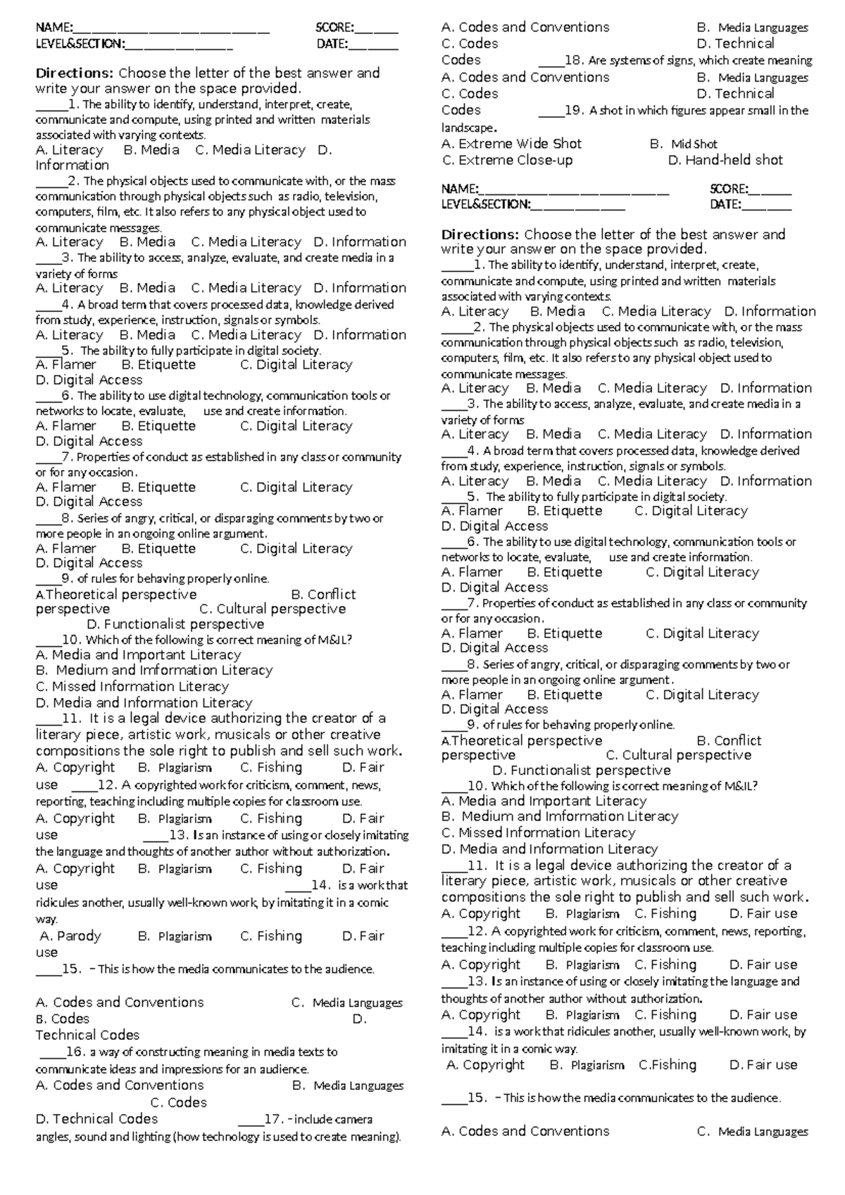 1ST QTR M&IL LONG QUIZ - STUDY NOTES - Studocu