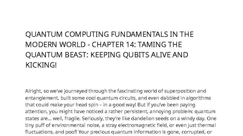 QUANTUM COMPUTING 101 CHAPTER 14: QUBIT STABILITY & ERROR CORRECTION - Studocu